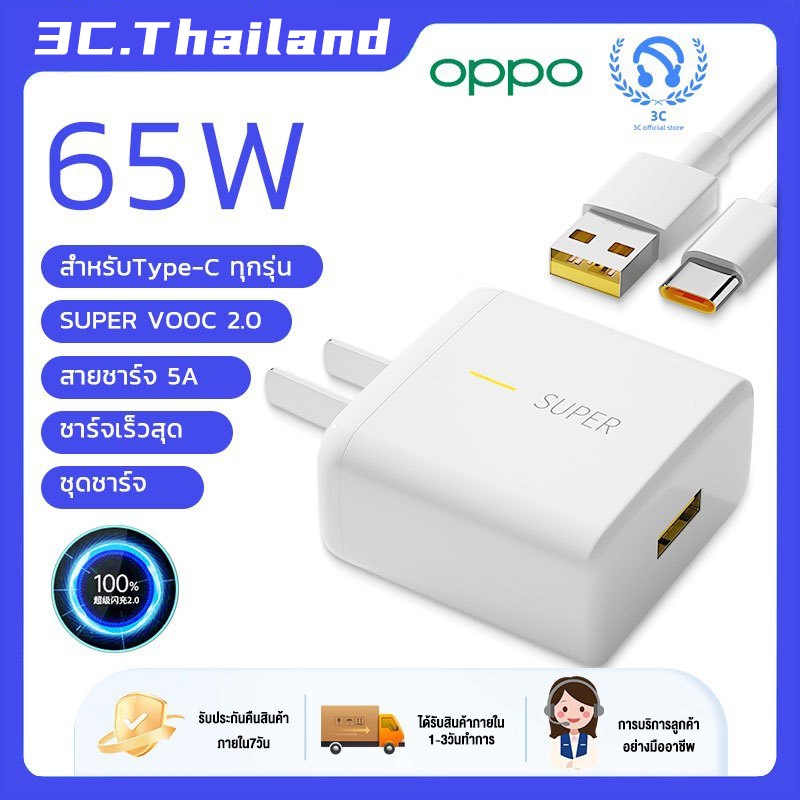 OPPO ชุดชาร์จ 65W สายชาร์จType-c หัวชาร์จOPPO SUPER VOOC 65W Flash Charger รองรับชาร์จเร็ว และ ...