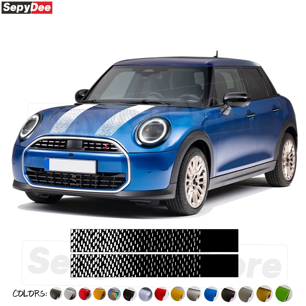 2 ชิ้น Bonnet Stripes Band Hood สติกเกอร์ Maxi จูนเนอร์จัดแต่งทรงผม Decal สําหรับ MINI ...