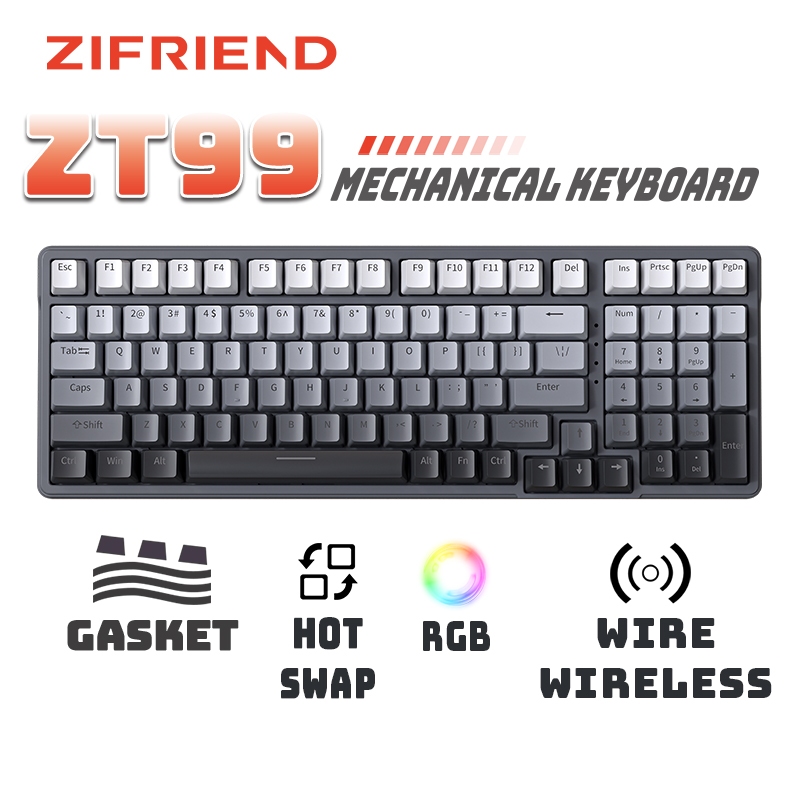 ZIFRIEND ZT99 คีย์บอร์ดเชิงกล Hotswap คีย์บอร์ดเกมมิ่งไร้สายพร้อมไฟ RGB ...