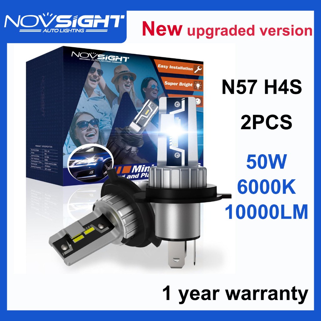 2pcs NOVSIGHT ไฟหน้ารถ N57 H4 ปลั๊กตรง 1:1 ฟื้นฟู 50W 10000lm 6000k ...