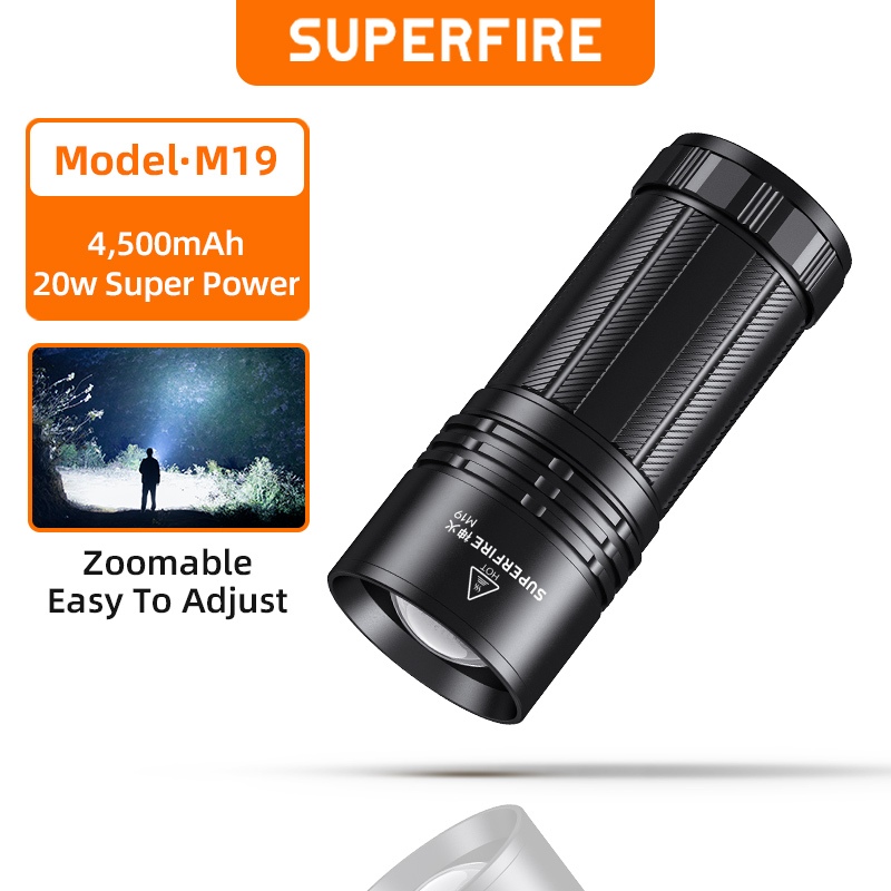 Superfire M19 20W ไฟฉายซูมสว่างเป็นพิเศษที่มีประสิทธิภาพ 20W ไฟฉาย LED แบบชาร์จไฟได้ยาวนานพร้อม ...