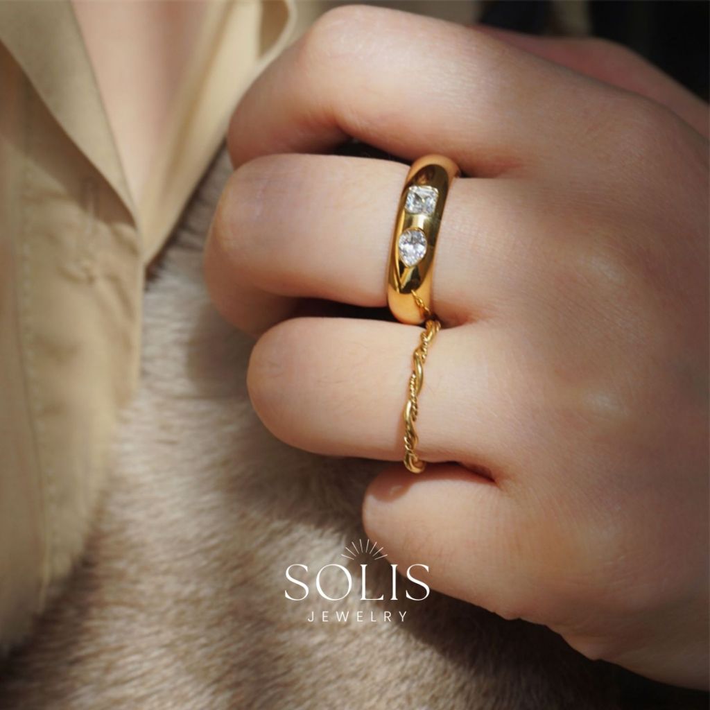 Statement Waterdrop Diamond แหวนทองเพทาย • กันน้ําไม่ซีดจาง Tarnish • ชุบทอง 18K 316L สแตนเลส ...