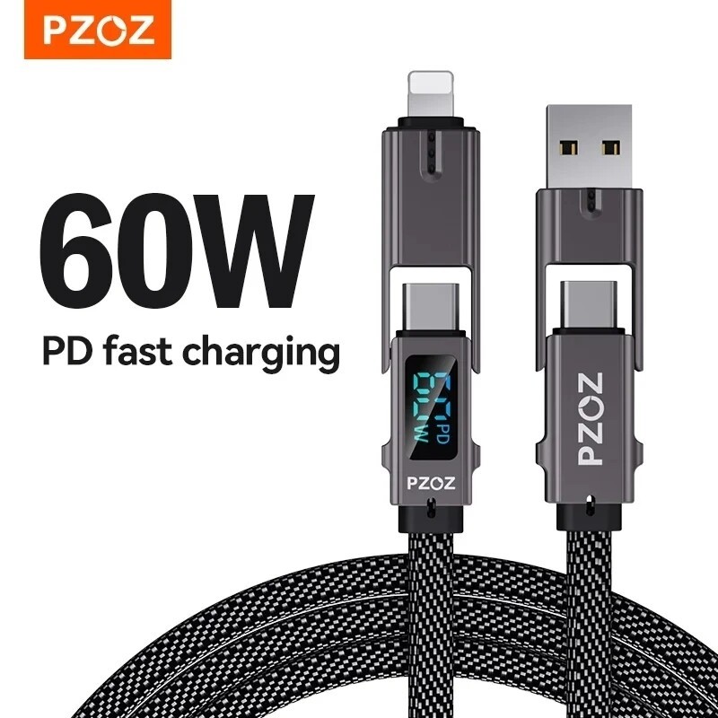 Pzoz 4 in 1 60W PD USB C สายดิจิตอลจอแสดงผล Fast Charging สําหรับ ...