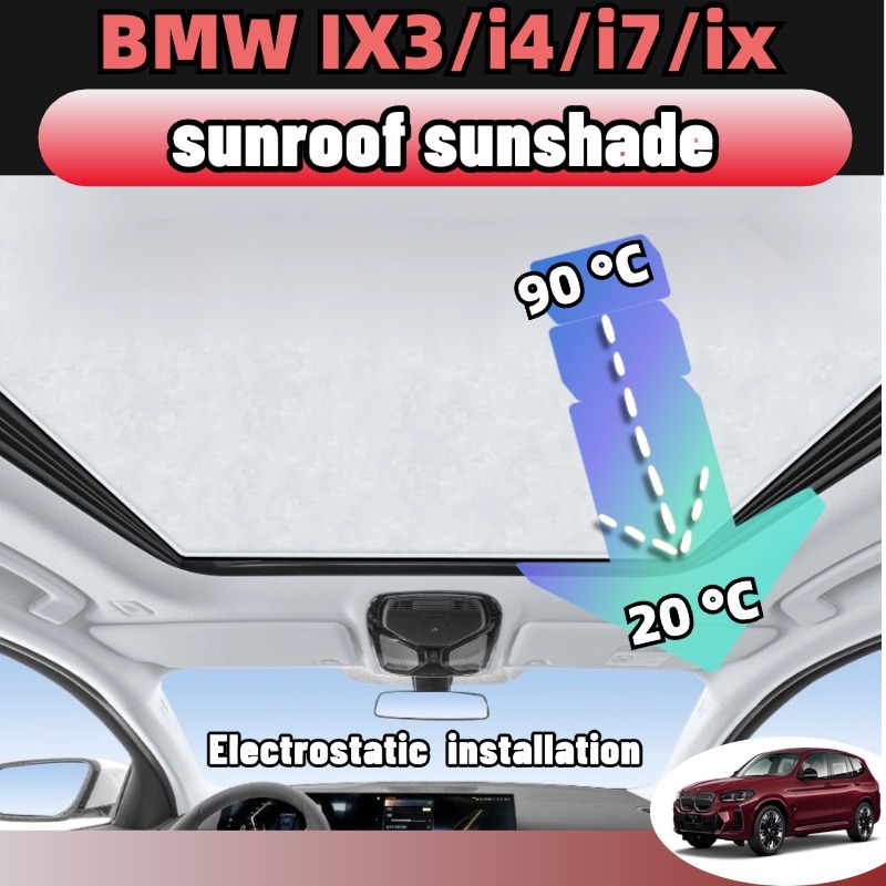 Bmw ix3/i4/i7/ix 2024 บังแดด ม่านบังแดด uv ฉนวนกันความร้อน การติดตั้งไฟฟ้าสถิต ดำและขาว sunroof ...
