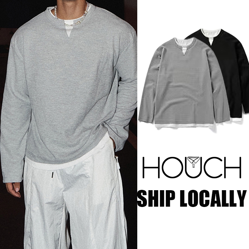 Houch พร้อมส่ง COD สไตล์เกาหลีปลอมทูพีซหลวมเรียบง่ายแคชชวลผู้ชาย ...