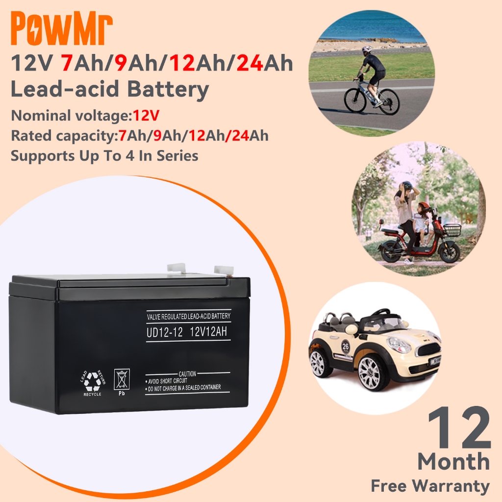 Powmr 12V 7AH/9AH/12HA/24AH แบตเตอรี่ตะกั่วกรดแบตเตอรี่แห้งแหล่งจ่ายไฟ ...
