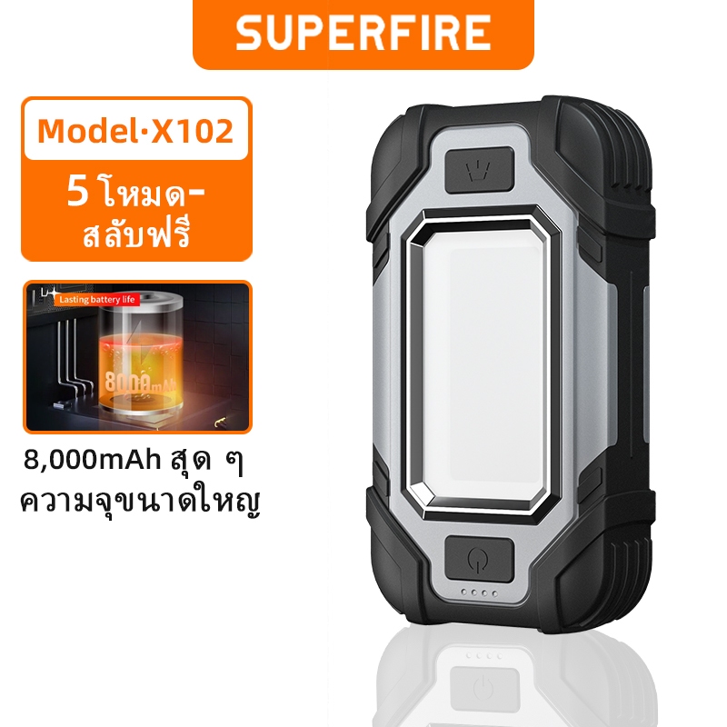 SUPERFIRE X102 USB ชาร์จไฟฉาย LED แบบพกพา COB ทํางานปรับกันน้ํา Camping โคมไฟแม่เหล็กออกแบบ ...