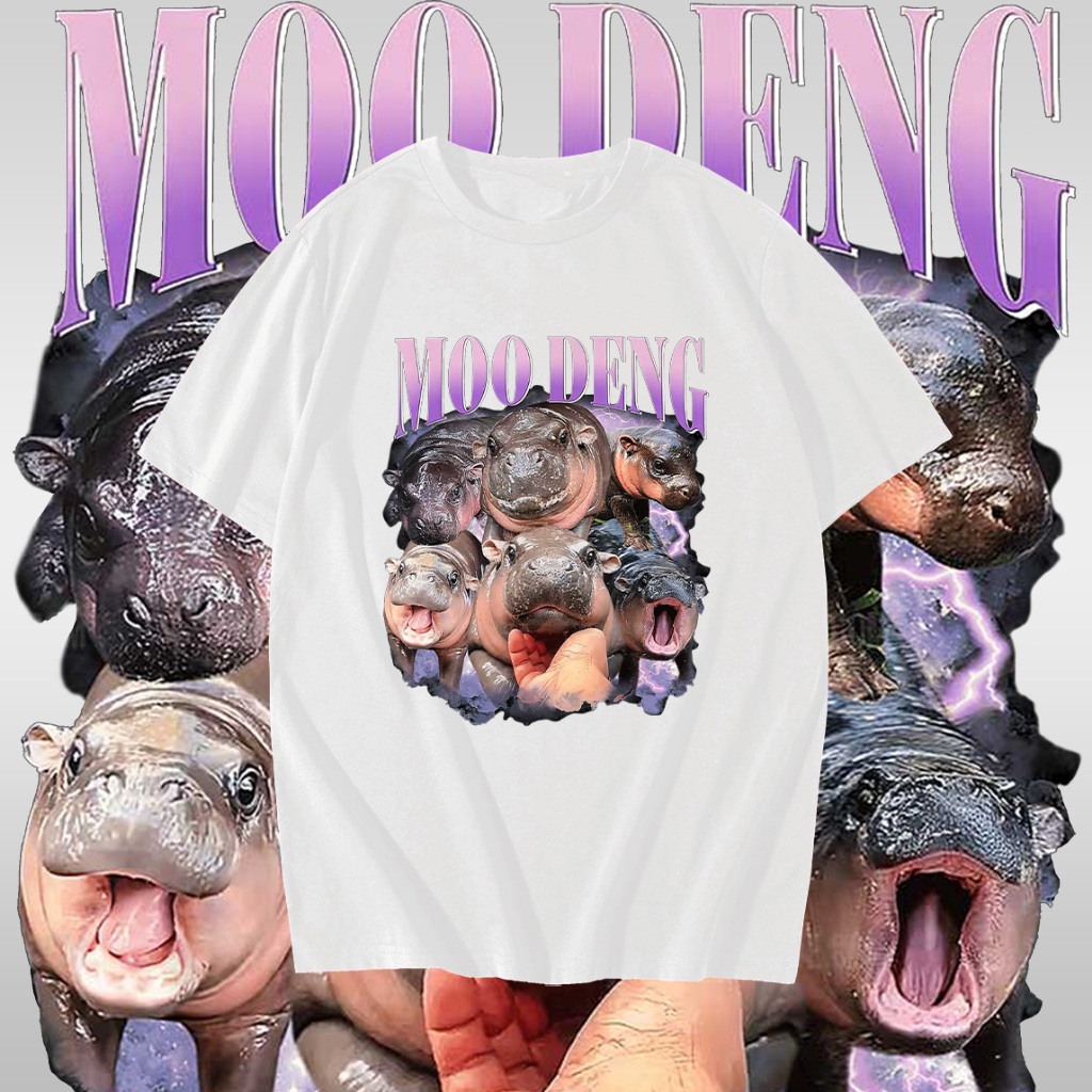 2024 เสื้อหมูเด้ง ขาหมู แอนด์เดอะแก๊ง Moodeng hippo T-Shirt ผ้าCotton ...
