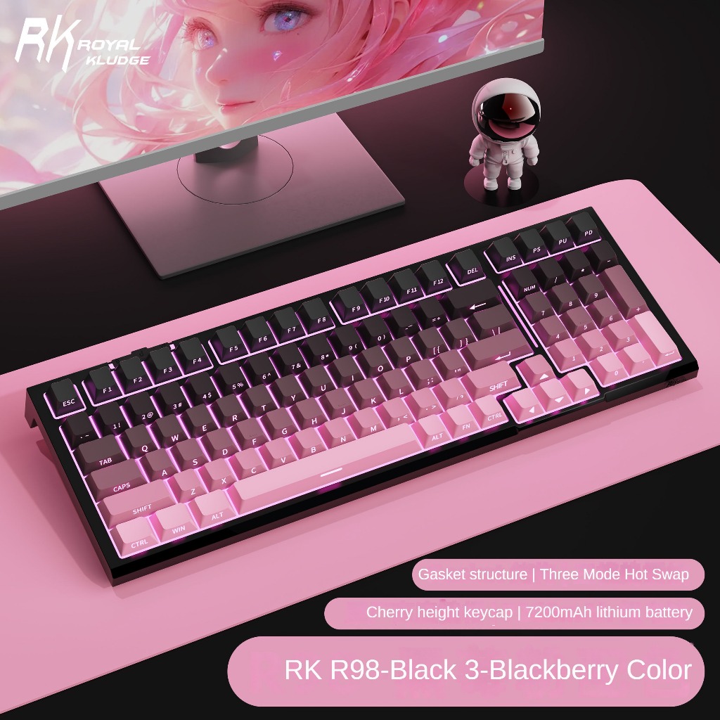 Rk R98 3Mode RGB Backlit 2.4G/BT/USB-C Hot Swappable Mechanical Keyboard Pre-lubed Switches ...