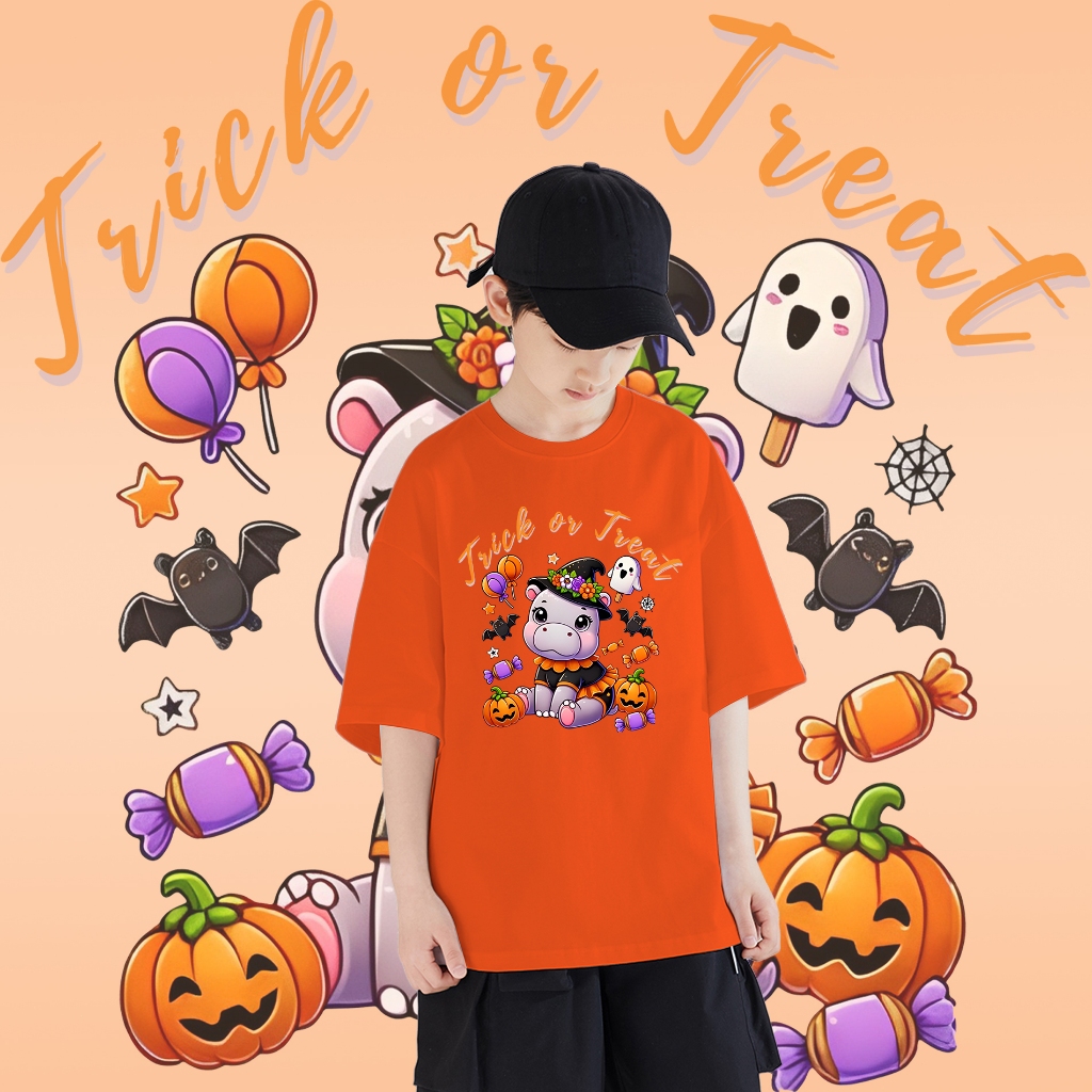 【New】2024 Moodeng hippo&Halloweenเสื้อยืดเด็กแขนสั้นสไตล์สตรีท วัสดุดี ...