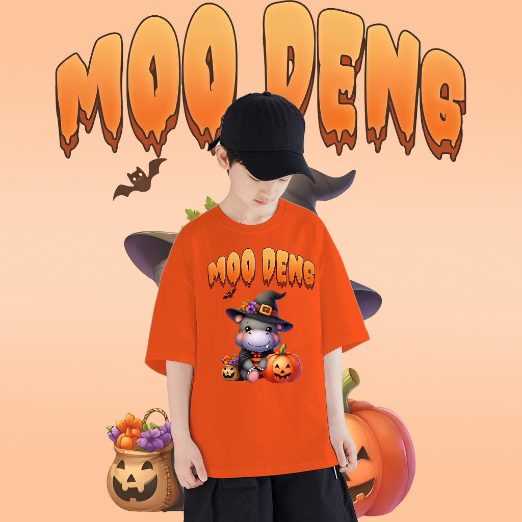 【New】2024 Moodeng hippo&Halloweenเสื้อยืดเด็กแขนสั้นสไตล์สตรีท วัสดุดี ...