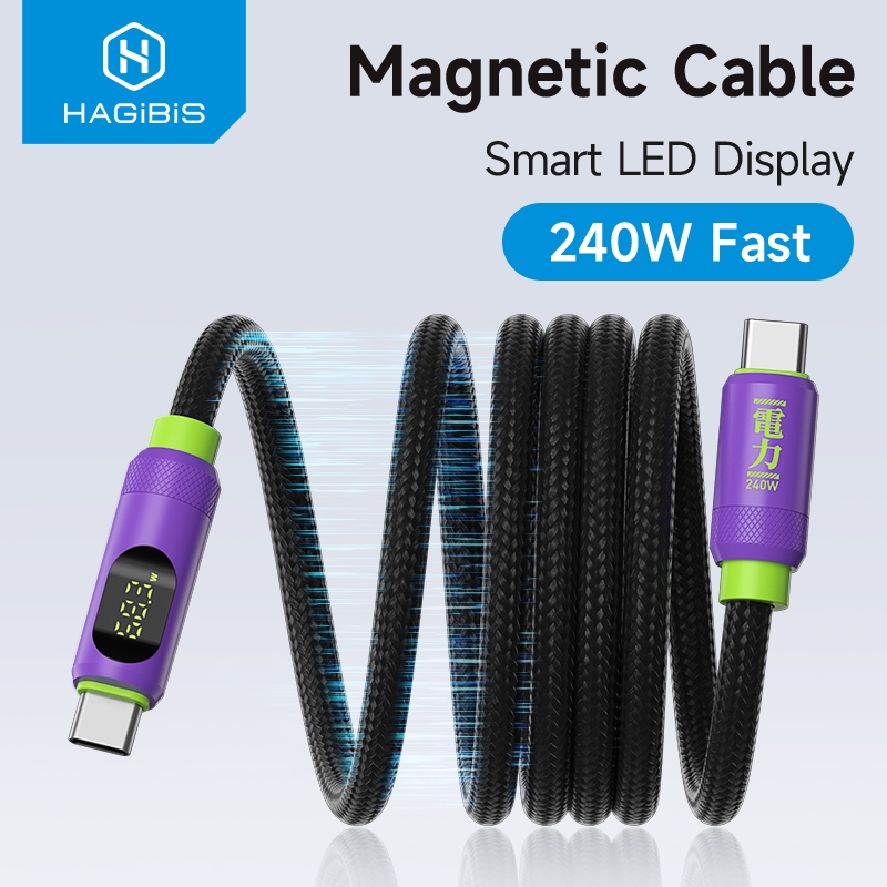Hagibis Magnetic Usb-C To Usb-C Cable พร้อมจอแสดงผล Led Type-C PD 240W Fast สายชาร์จสําหรับ ...