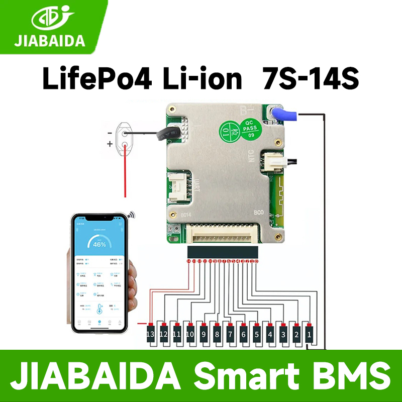 Jiabaida BMS Automized Identify 7S 8S 10S 12S 13S 14S 20A 30A LiFePo4 ...