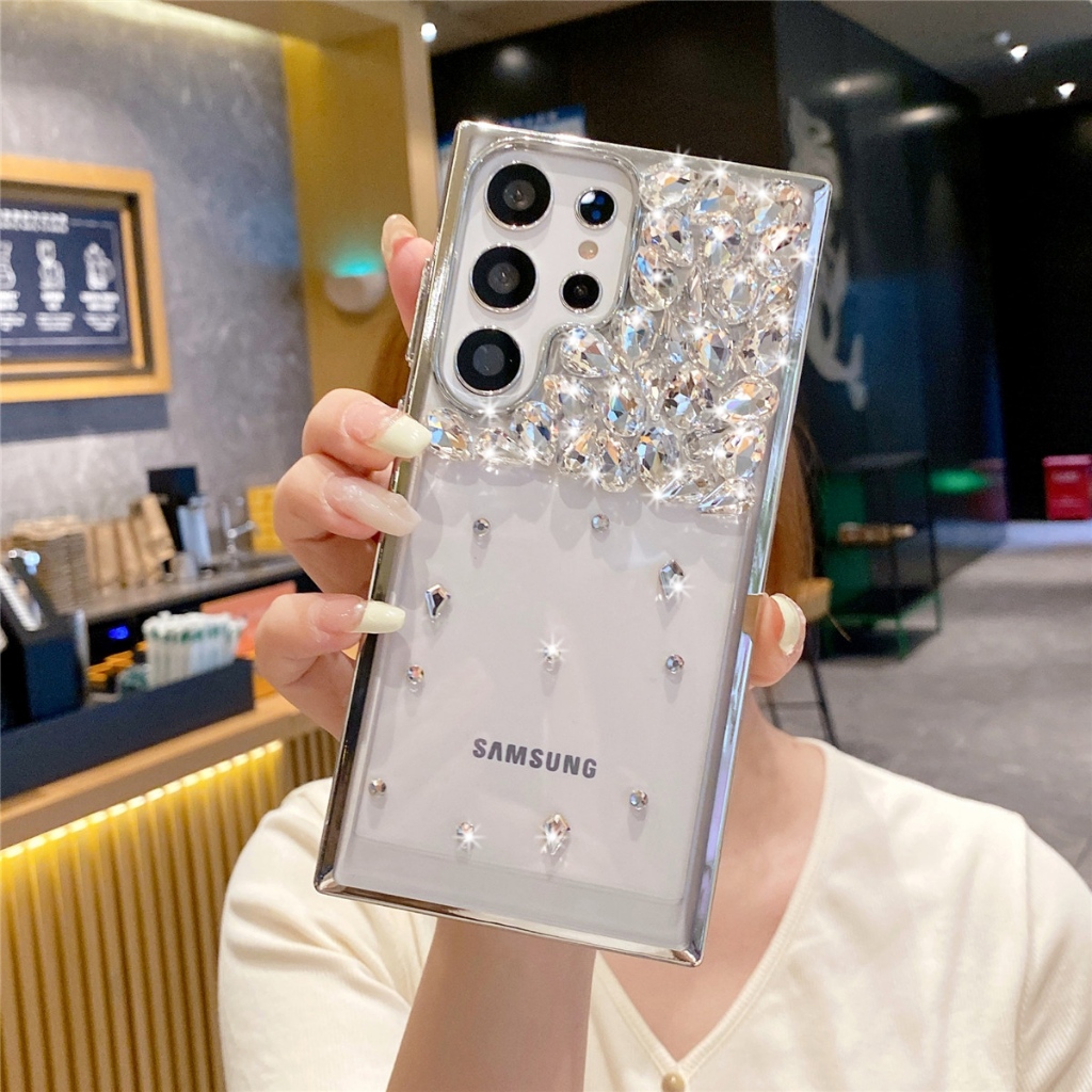 Bling เพชรเงินกล้องสําหรับ Samsung Galaxy S24 S23 Ultra S22 S21 Plus A13 A23 A33 A53 A73 A54 A22 ...