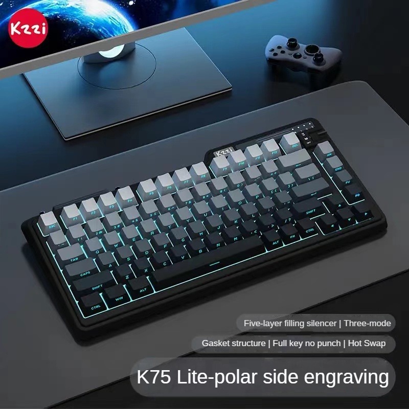 Kzzi K75Lite ปะเก็น 2.4Gไร้สาย 75% RGB Backlit คีย์บอร์ด 3 โหมด Full-key Hot Swappable PBT ...