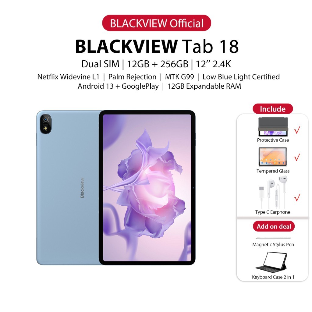 มาใหม่ล่าสุด Blackview Tab 18 แท็บเล็ต Android (12 / 12GB RAM + ROM ...