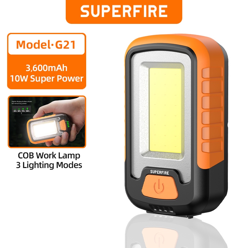 Superfire G21 COB LED flashligh ไฟทํางานแบบพกพาแบบชาร์จไฟได้ Floodlight แม่เหล็ก/Power Bank โคม ...
