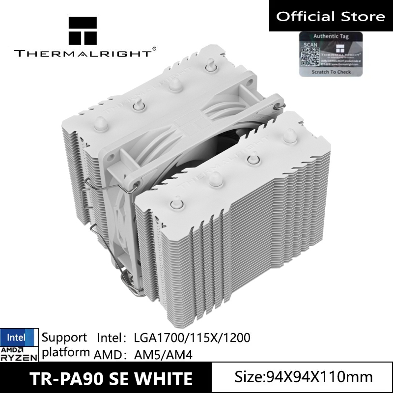 Thermalright TR-PA90 SE CPU สีขาวระบายความร้อนด้วยอากาศ 4 ท่อความร้อน dual tower พัดลมเดี่ยว ...