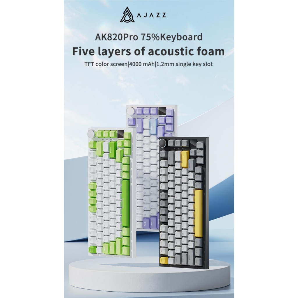 Ajazz Ak820 MOA รุ่นที่กําหนดเองคีย์บอร์ด Hot-Swap ปะเก็นคีย์บอร์ดเกม PBT Keycaps HIFI 4000mAh ...