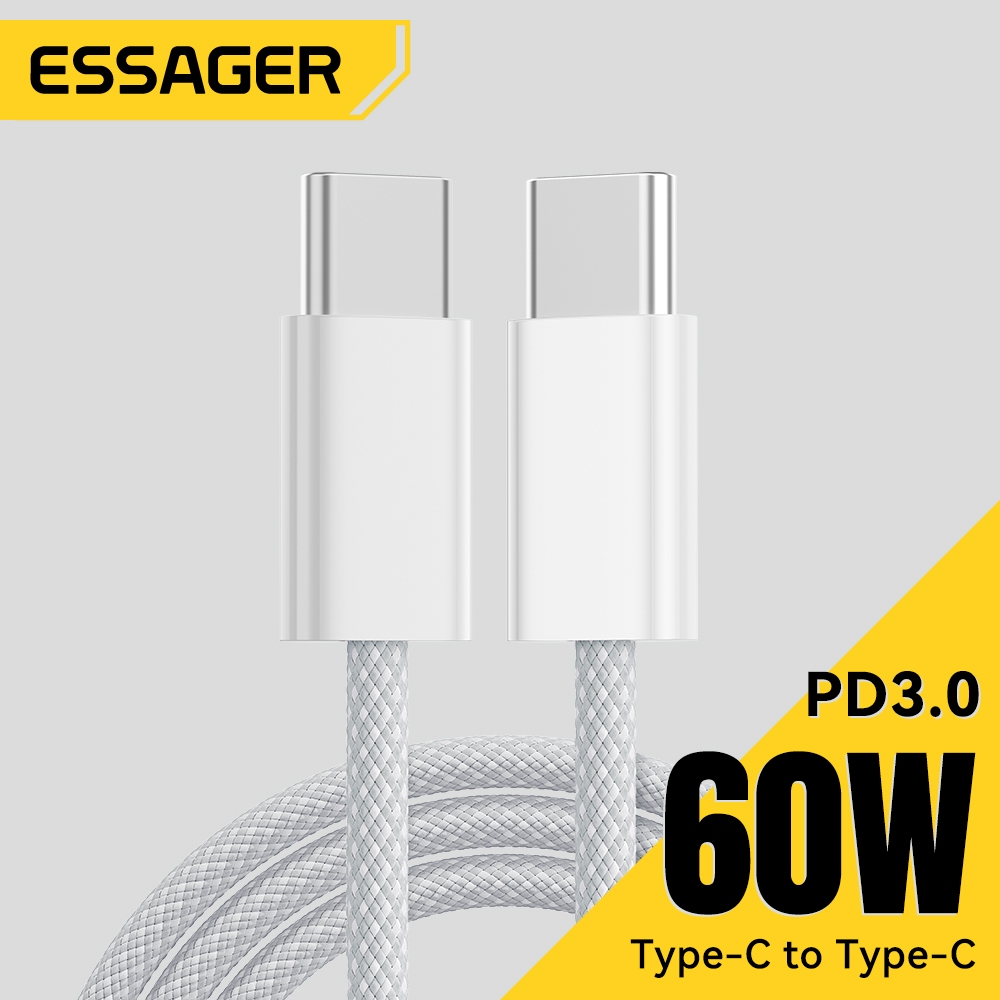 Essager 60W/3A Type-C ถึง Type-C สายเคเบิลข้อมูลการชาร์จอย่างรวดเร็ว | Shopee Thailand