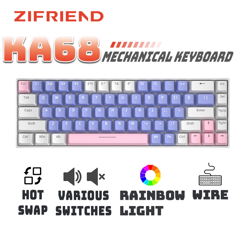 Zifriend KA68 Mechanical Keyboard 68 คีย์ Mix Light Hotswap คีย์บอร์ดแบบมีสาย | Shopee Thailand