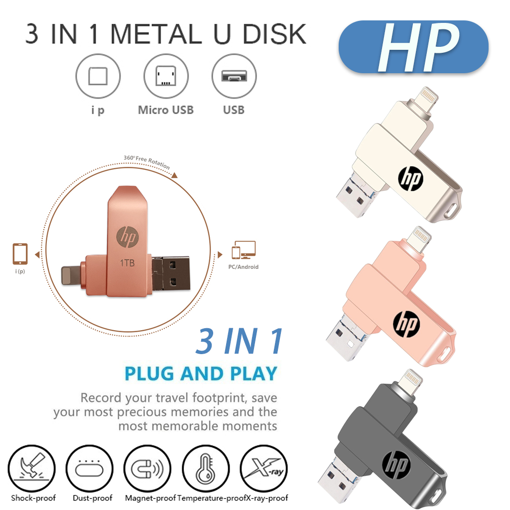 Hp Otg Pendrive 1TB 2TB 512GB 3 in 1 แฟลชไดรฟ์ Usb 512GB Usb Pendrive ...