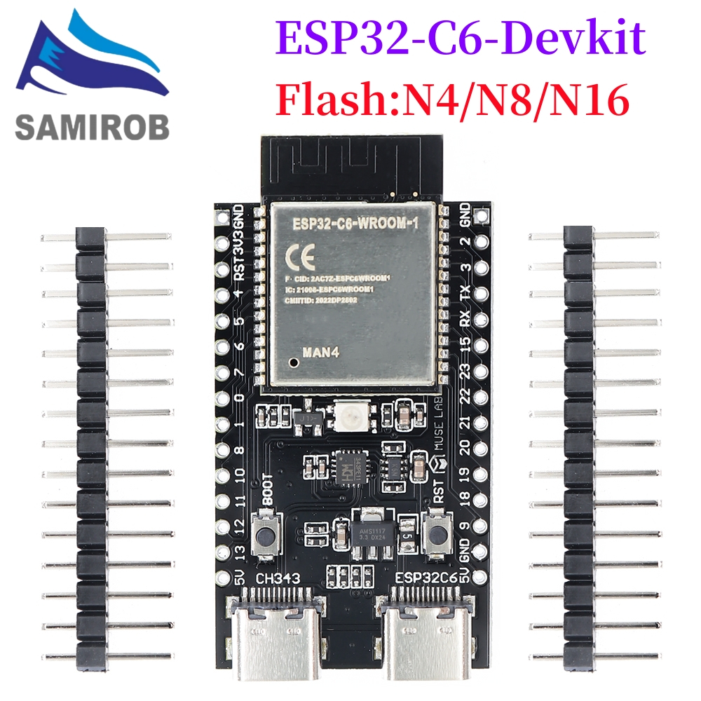 บอร์ดทดลอง ESP32 ESP32-C6 WiFi และบลูทูธ อินเตอร์เน็ต Type-C ESP32-C6-DevKit C N4R2 สําหรับ ...