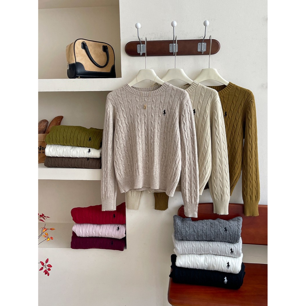 ปักม้าโพนี่วินเทจญี่ปุ่นและเกาหลี ทอด แป้ง บิด เสื้อกันหนาวไหมพรมแขนยาว ...