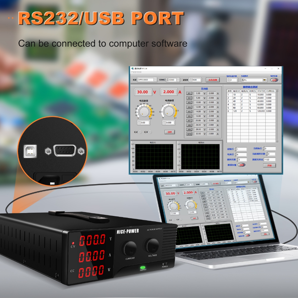 Nice-power ปรับ DC power supply RS-232-USB 15V 30V 60V 100V 150V 200V ...