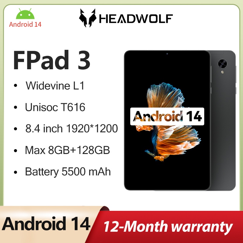 Headwolf FPad 3 Android 14 แท็บเล็ต 8.4 นิ้วสูงสุด 8GB Ram 128GB ROM Widevine L1 Octa-core ...