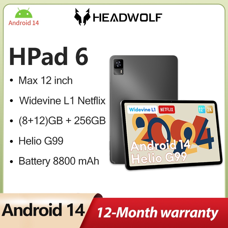 Headwolf HPad6 แท็บเล็ต Android 14 G99 8GB Ram 256GB UFS2.2 แท็บเล็ตพีซีรองรับ Widevine L1 8800 ...