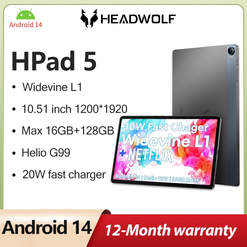 Headwolf Hpad 5 Android 14 แท็บเล็ต 10.5 นิ้วสูงสุด 16GB 128GB ROM แท็บเล็ตพีซี Widevine L1 8500 ...