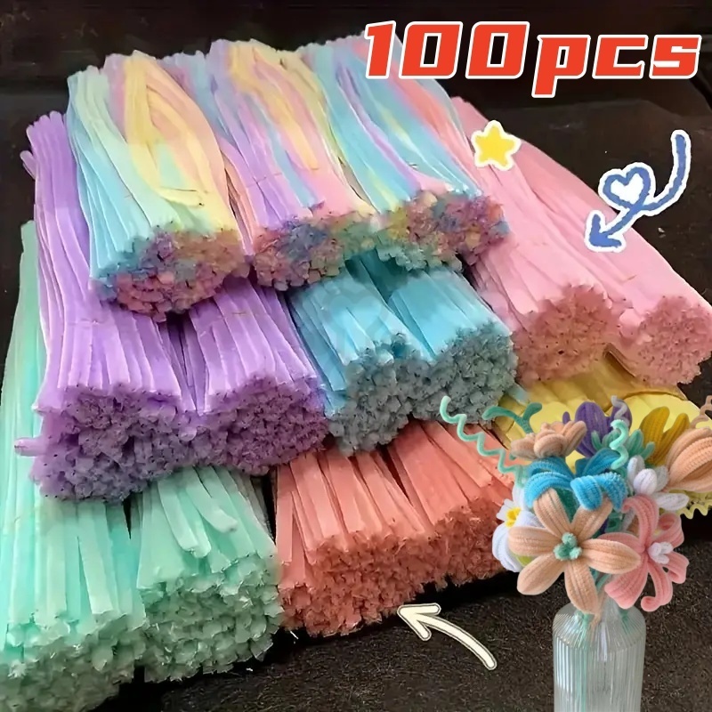 100pcs สี Chenille ลวด Fluffy Sticks DIY Craft Fuzzy Stems Twist Wire ...