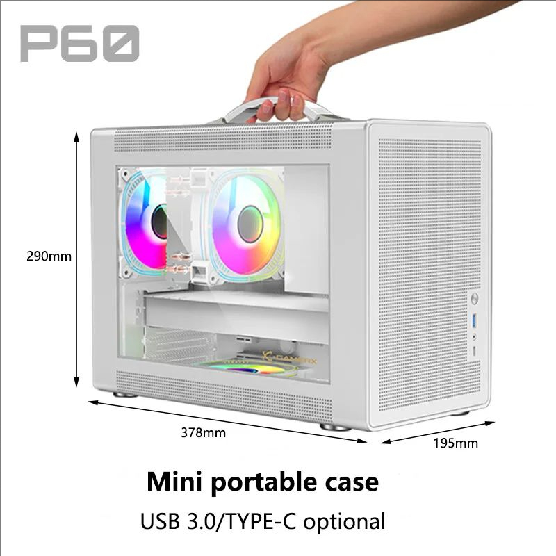 Power Train MATX P60 เดสก์ท็อปขนาดเล็กแบบพกพากรณี ITX เมนบอร์ด ATX/SFX ...