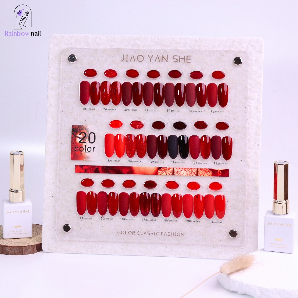 JYS 20 สี ชุดยาทาเล็บ Red Series แผนภูมิแสดงสีฟรี（JIAO YAN SHE）เนื้อเนียนมาก ความอิ่มตัวสูง ...