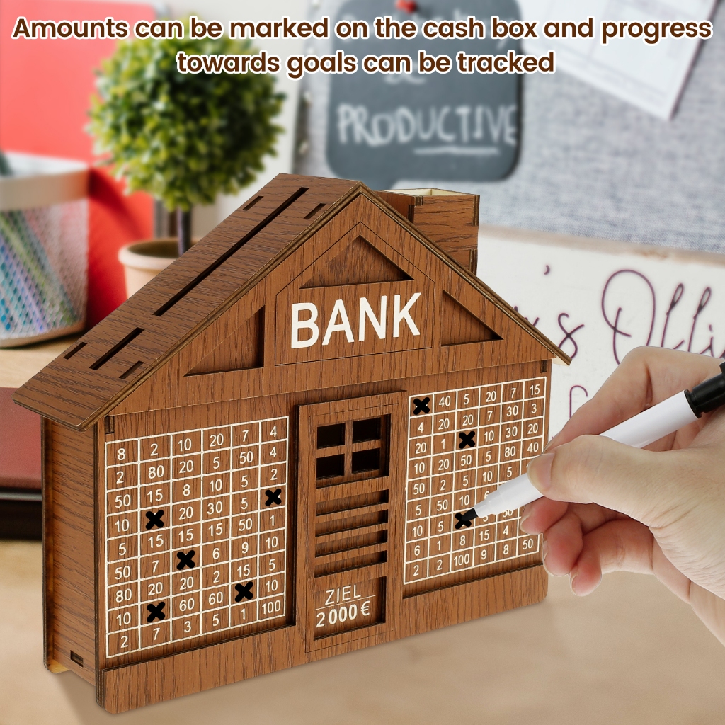 ไม้ Piggy Bank Retro กล่องเก็บเงินพร้อมเคาน์เตอร์ Creative House-Shape ...