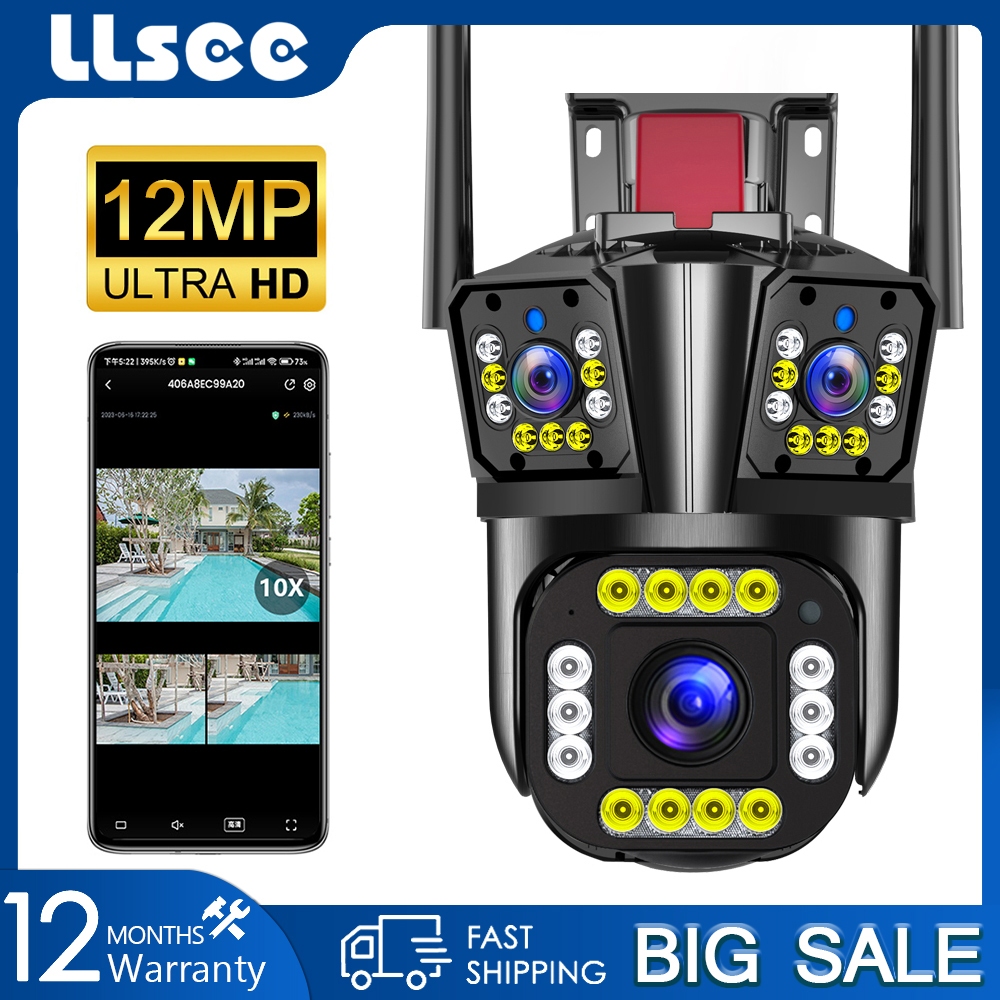 LLSEE 12MP 6K กล้องวงจรปิดไร้สายกลางแจ้ง WIFI 360 องศาการเฝ้าระวังไม่มี ...