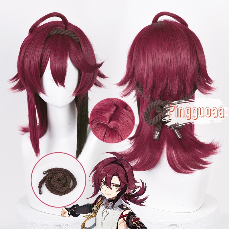【Manmei】Genshin Impact Shikanoin Heizou Cosplay Wig 55cm Dark Red Heat ...