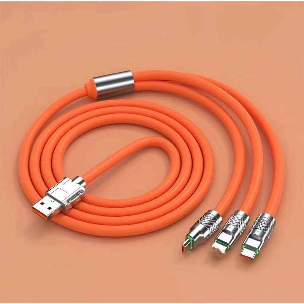 3 in 1 120W 6A Ctype สายชาร์จซิลิโคนเหลวเหมาะสําหรับ iPhone สายชาร์จ Micro USB สายชาร์จ Huawei ...