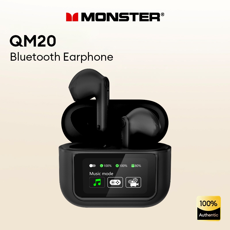 Monster QM20 หูฟังบลูทูธคุณภาพเสียงไฮไฟอายุการใช้งานยาวนานสมาร์ทหน้าจอสัมผัส HD โทรบลูทูธ 5.4 ...