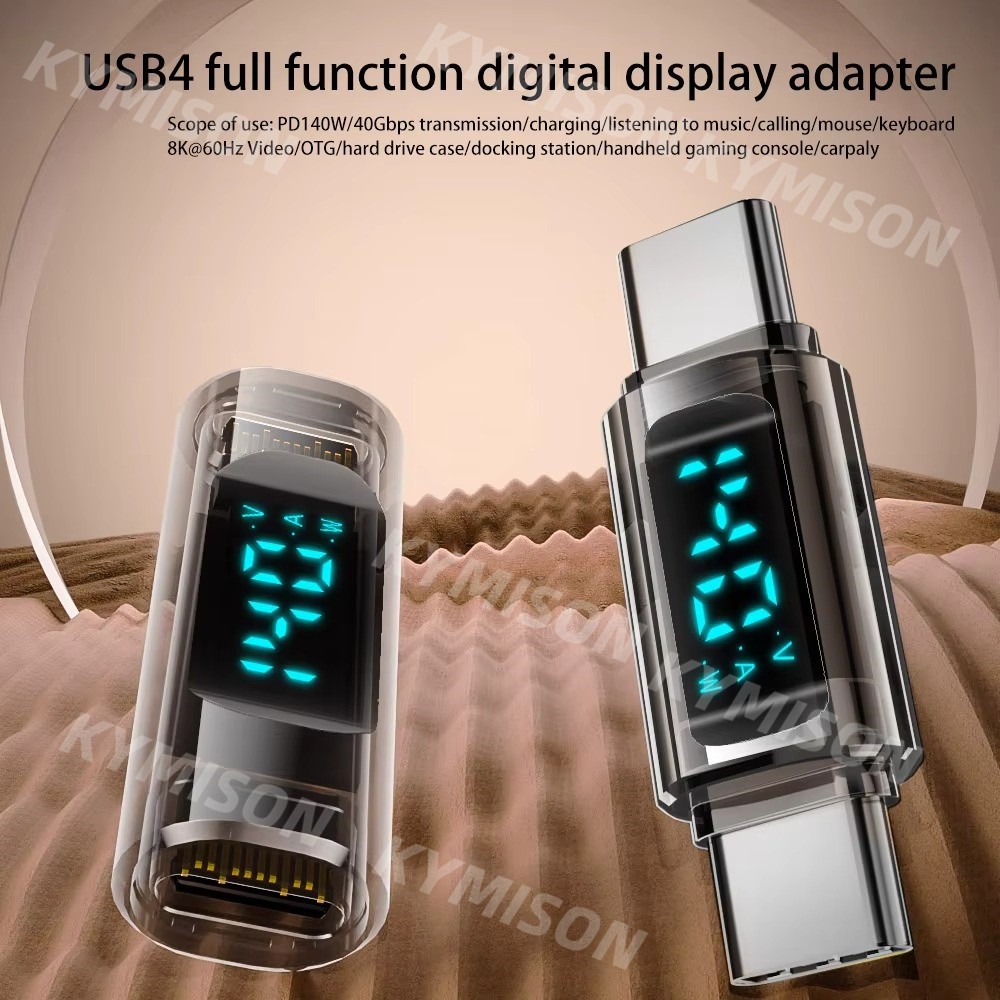 Pd140w USB4.0 40Gbps ประเภท C ถึง C OTG อะแดปเตอร์ 8K 60Hz จอแสดงผล LED โปร่งใส 5A Fast สายชาร์จ ...