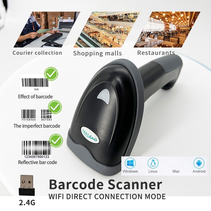 ไร้สาย 1D เลเซอร์ Barcode Scanner ตัวเลือกขาตั้ง 2.4G ไร้สายสาย USB Bar ...