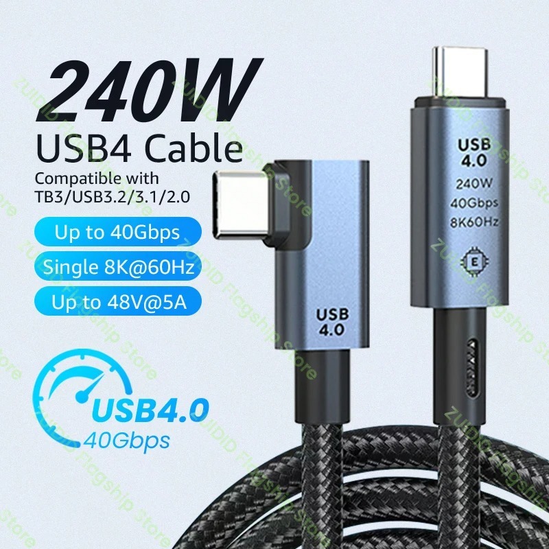 Elbow PD240W USB4.0 40Gbps Type C to C Cable 5A Fast Charging Cable 8K@60Hz for iPhone 15 Pro ...