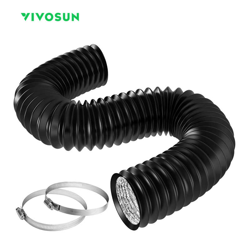 VIVOSUN 4-8 นิ้วสีดํา Non-ฉนวน Flex Air อลูมิเนียมท่อเครื่องเป่า Vent ...