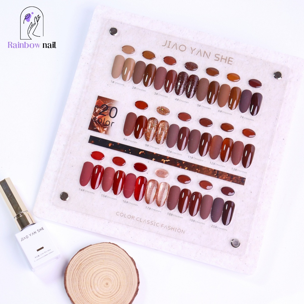 JYS 20 สี ชุดยาทาเล็บ แผนภูมิแสดงสีฟรี（JIAO YAN SHE）ความอิ่มตัวสูง Caramel Chocolate Color ...