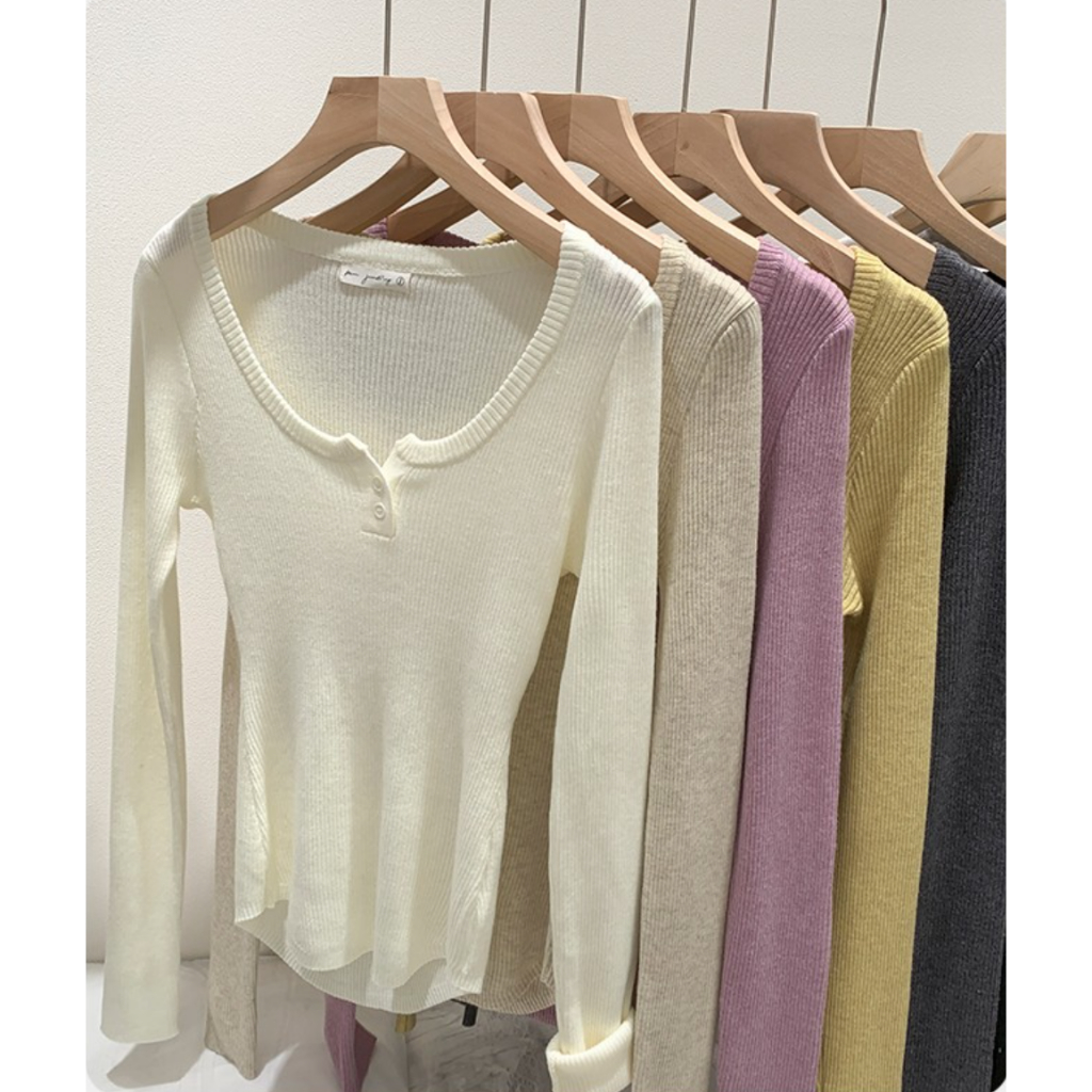 79899 ยู-คอสีทึบยืดสลิมฟิตถักเสื้อ จุดต่ําสุด | Shopee Thailand