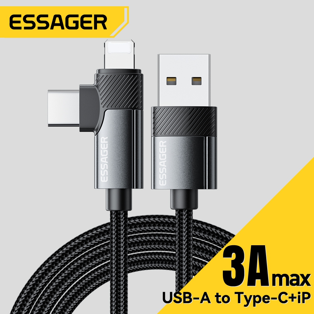 Essager 65W ประเภท C/USB-A ถึง L+ C สาย 2 ใน 1 Fast Charging สายไฟอะแดป ...