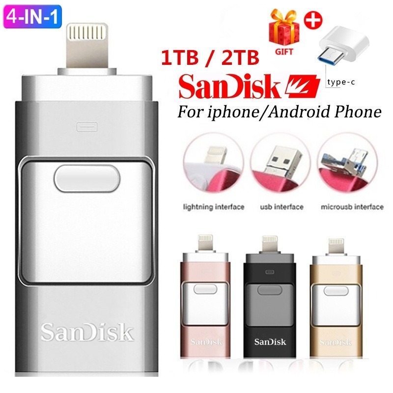 2tb 4in1 แฟลชไดรฟ์ USB 3.0 1TB 512GB Memory Stick OTG 256GB 128GB 64GB ...
