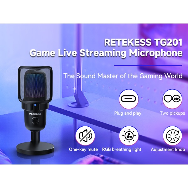 Retekess TG201 ไมโครโฟนสําหรับเล่นเกมไมโครโฟนสตรีมมิ่ง RGB ตัวบ่งชี้ ...