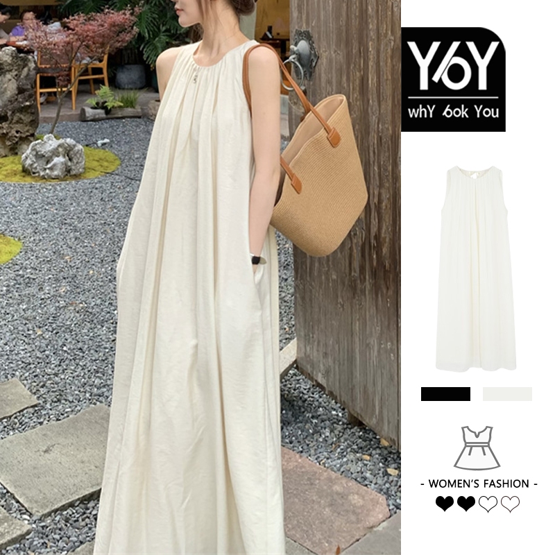 Y6y ชุดเดรสสุภาพสตรีคอกลมแขนกุดสไตล์ฝรั่งเศส C5L43102 (สีขาว) | Shopee ...